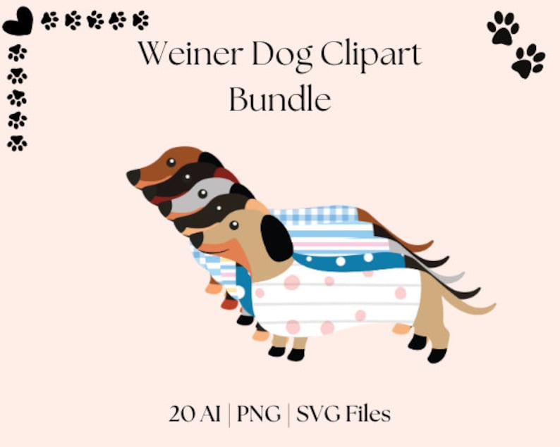 Colorful Shirts Weiner Dog Clipart Bundle - Digital Download Files (AI ...