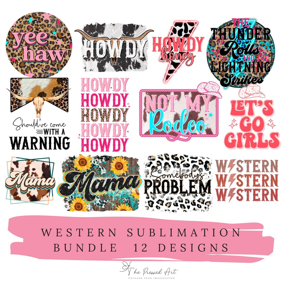 Set of 12 Western Girly Sublimation Designs, Western Sublimation Bundle ...