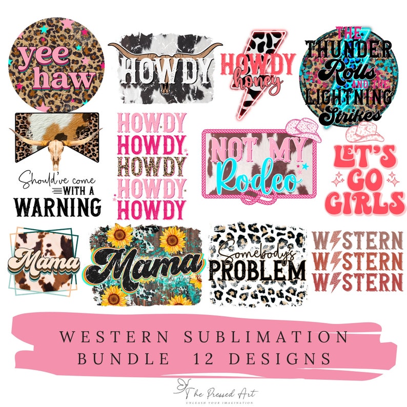 Set of 12 Western Girly Sublimation Designs, Western Sublimation Bundle ...