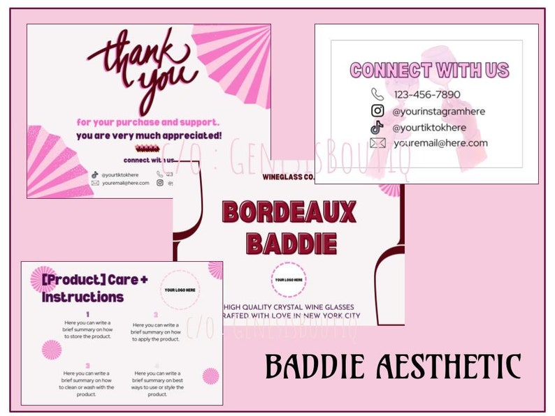 Baddie Vibe Card Template BUNDLE Editable Canva Template Item Care ...