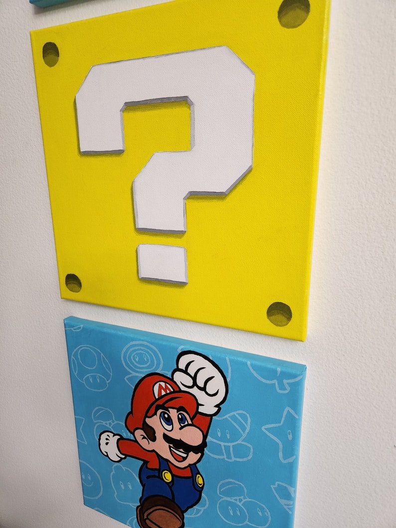 Super Mario Coin Block 3 Piece Acrylic Painting - Etsy