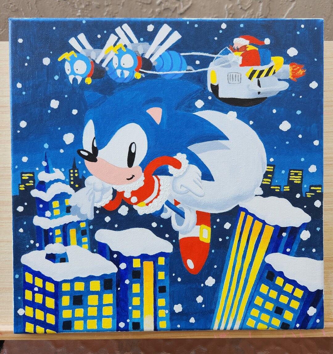 Santa Sonic | Acrylic Painting - Etsy
