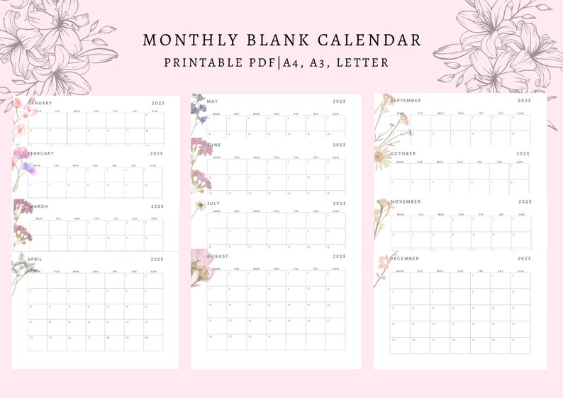 2023 Calendar Printable 2023 Monthly Planner A4 and Letter Printable ...