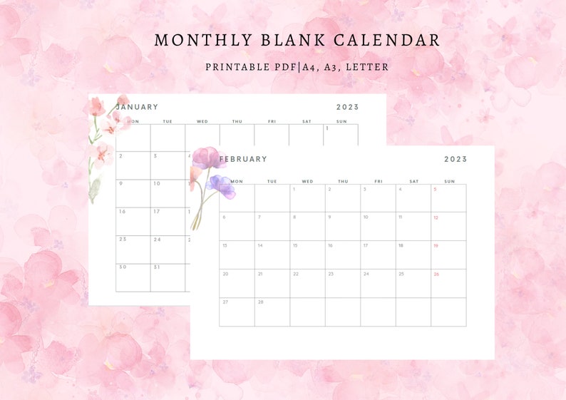 2023 Calendar Printable 2023 Monthly Planner A4 and Letter Printable ...