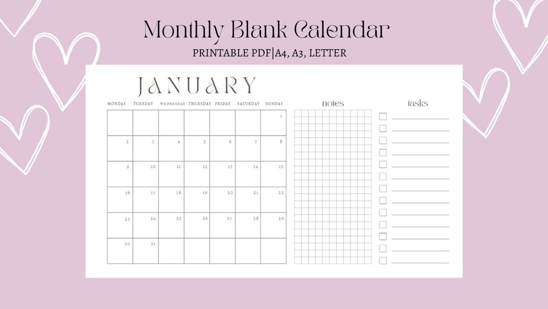 Monthly Blank Calendar, Monday-Start, Minimalist Calendar, 2023 ...