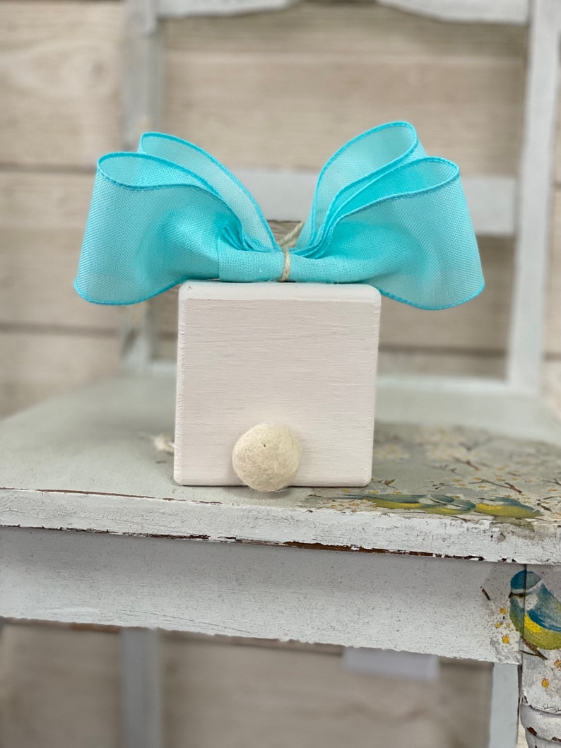 Spring Bunny Small Wooden Block With Ribbon Ears, Bunny to Place on a ...