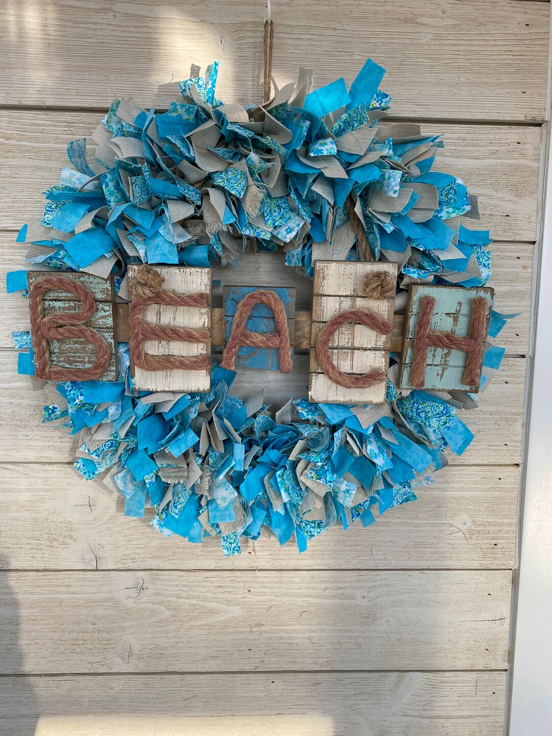 Beach Themed Rag Wreath, Beach Rag Wreath for Door or Wall, Decor for ...