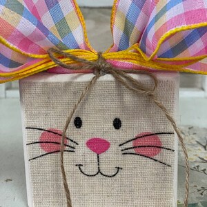 Spring Bunny Small Wooden Block With Ribbon Ears, Bunny to Place on a ...