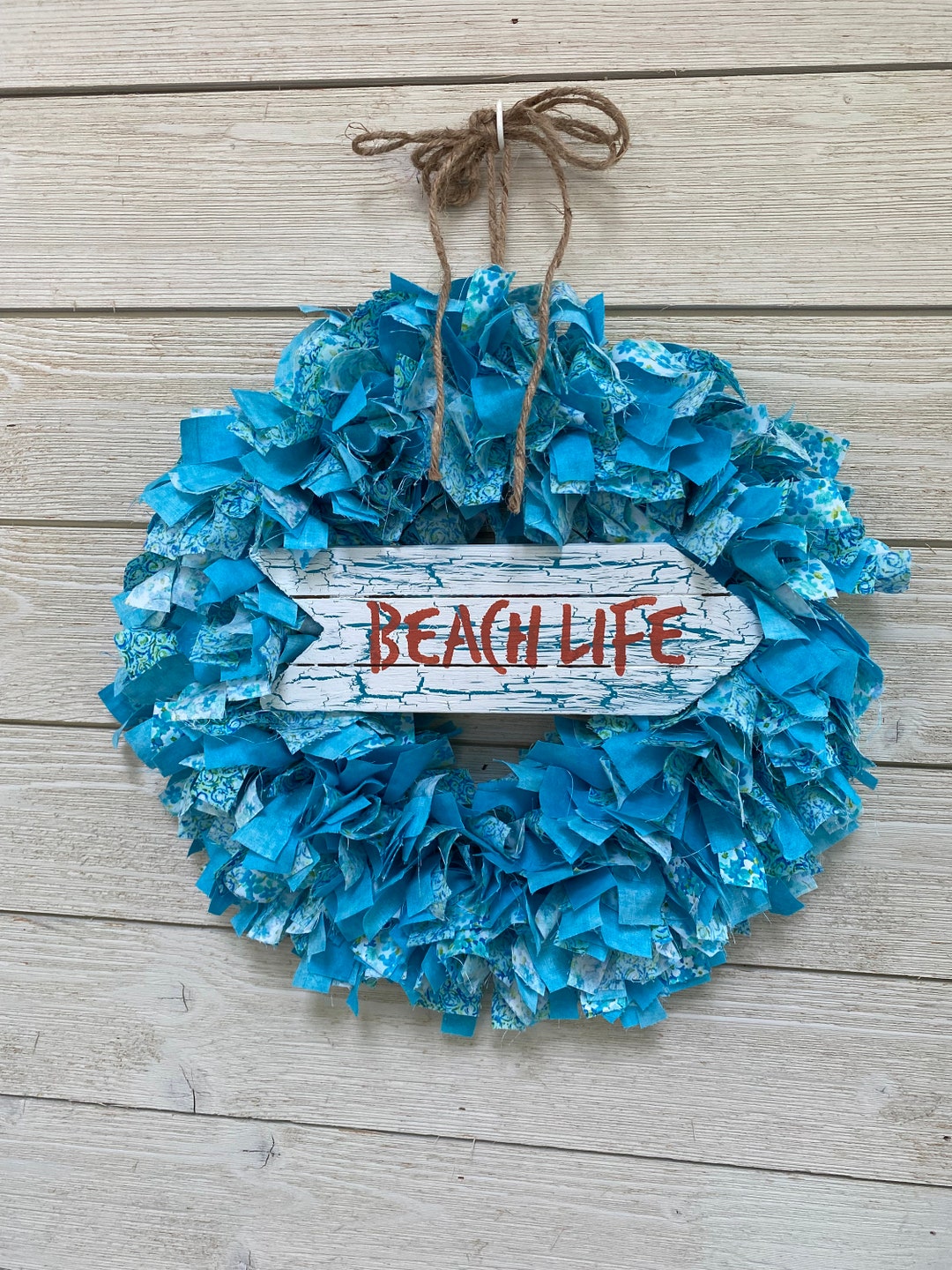 Beach Themed Rag Wreath, Beach Rag Wreath for Door or Wall, Decor for ...
