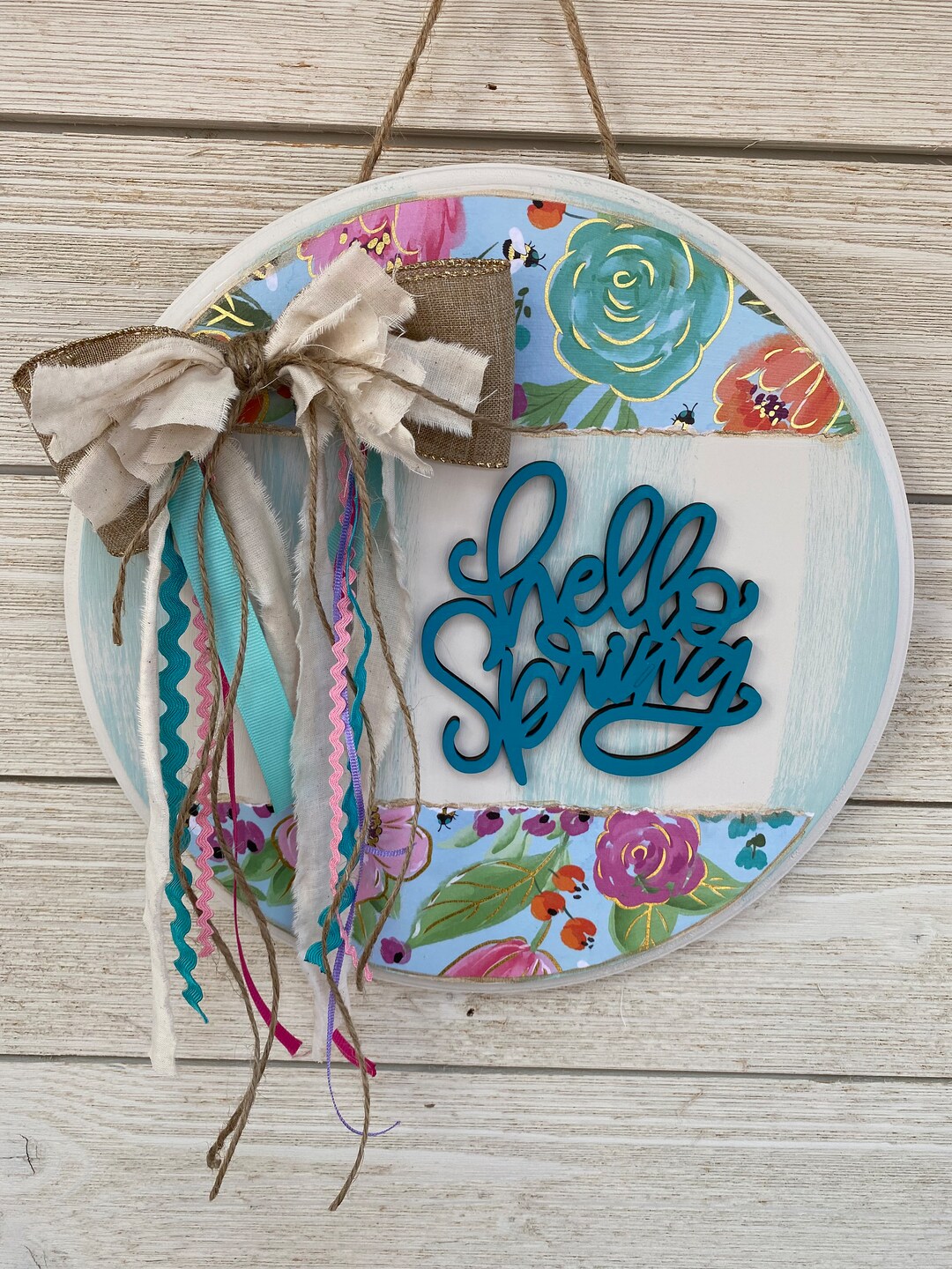 Spring Wall Hanging, Spring Floral Round Hanging, Hello Spring Decor ...