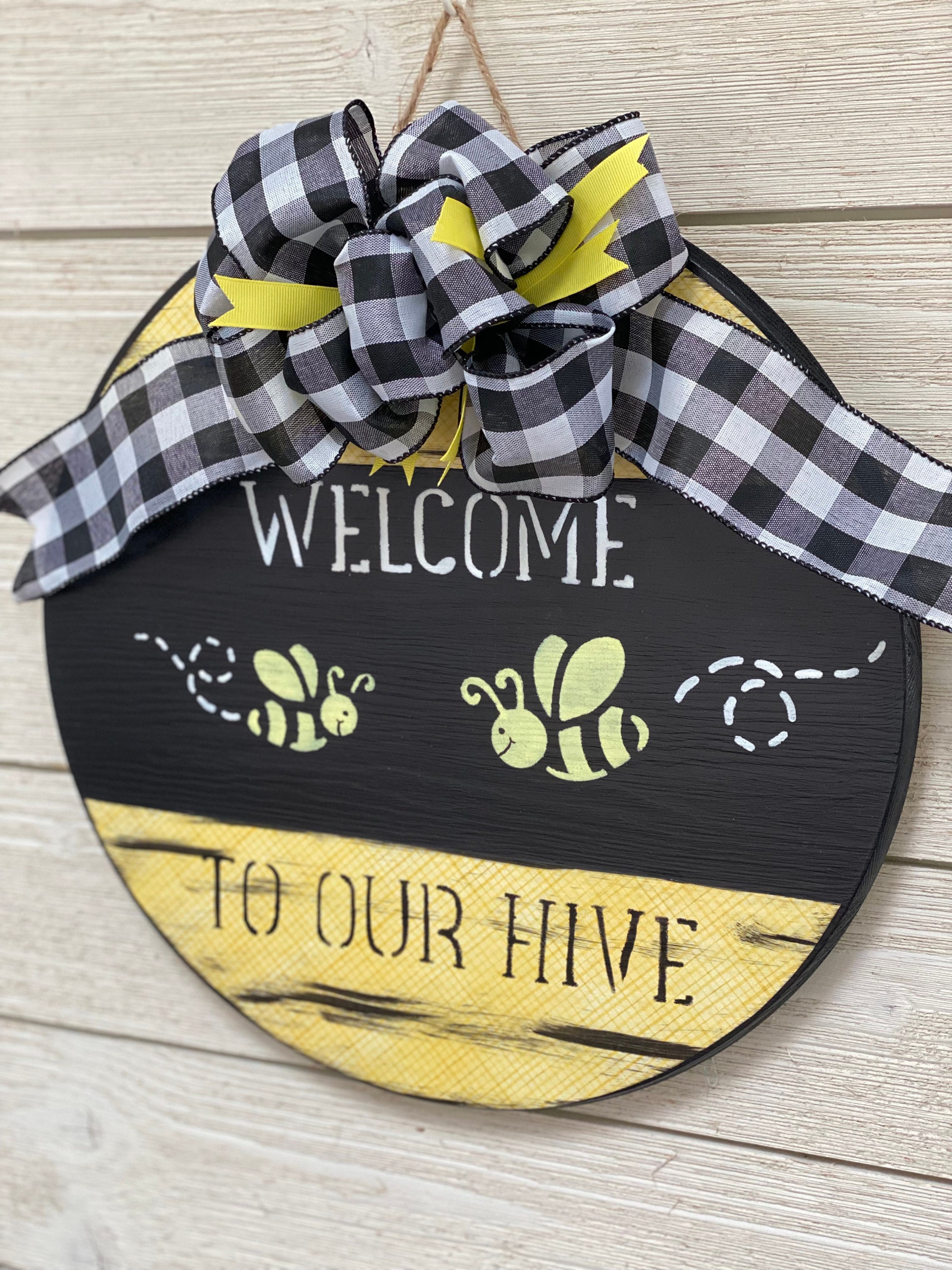 Bee Theme Welcome Wreath, Welcome Door Sign, Front Door Wreath, Welcome ...