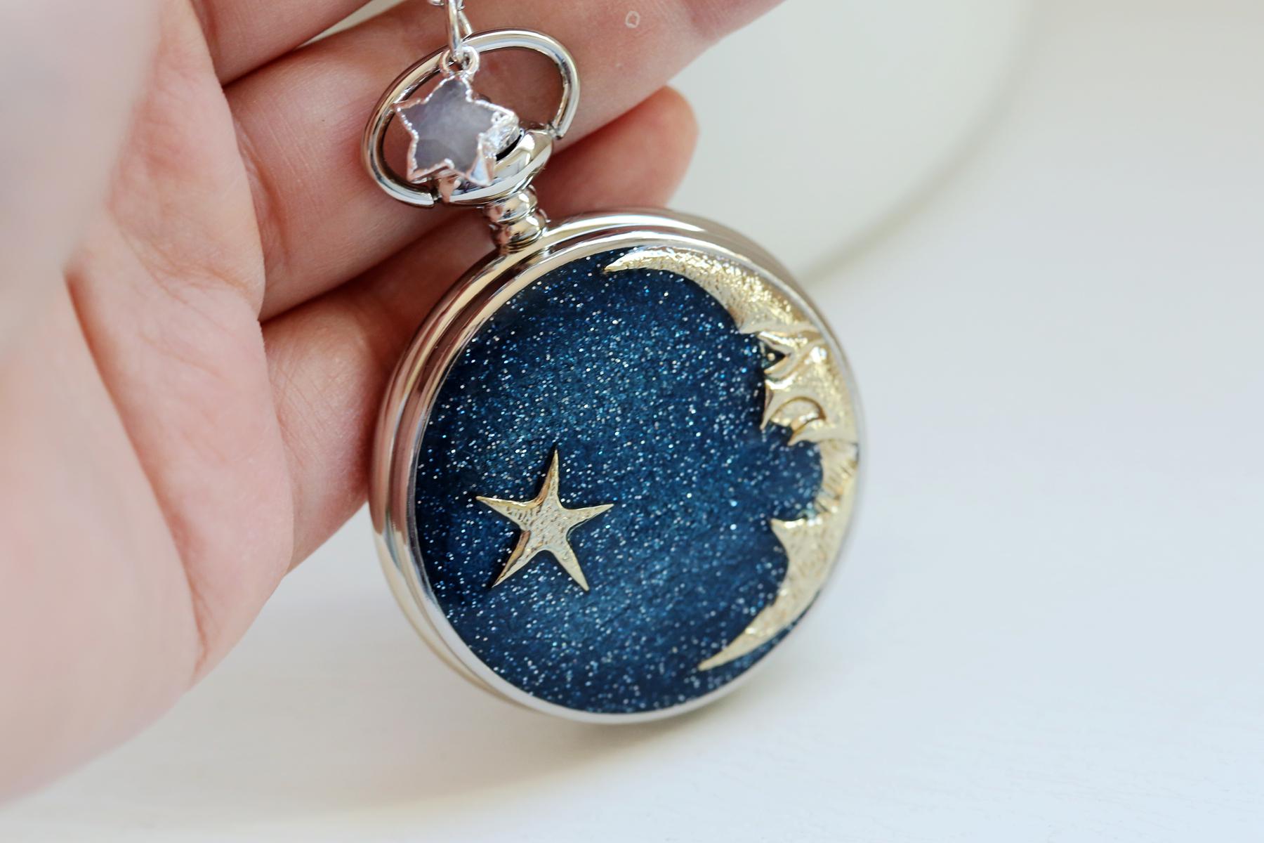 Personalized Moon & Star Pocket Watch Necklace: Steampunk Victorian ...