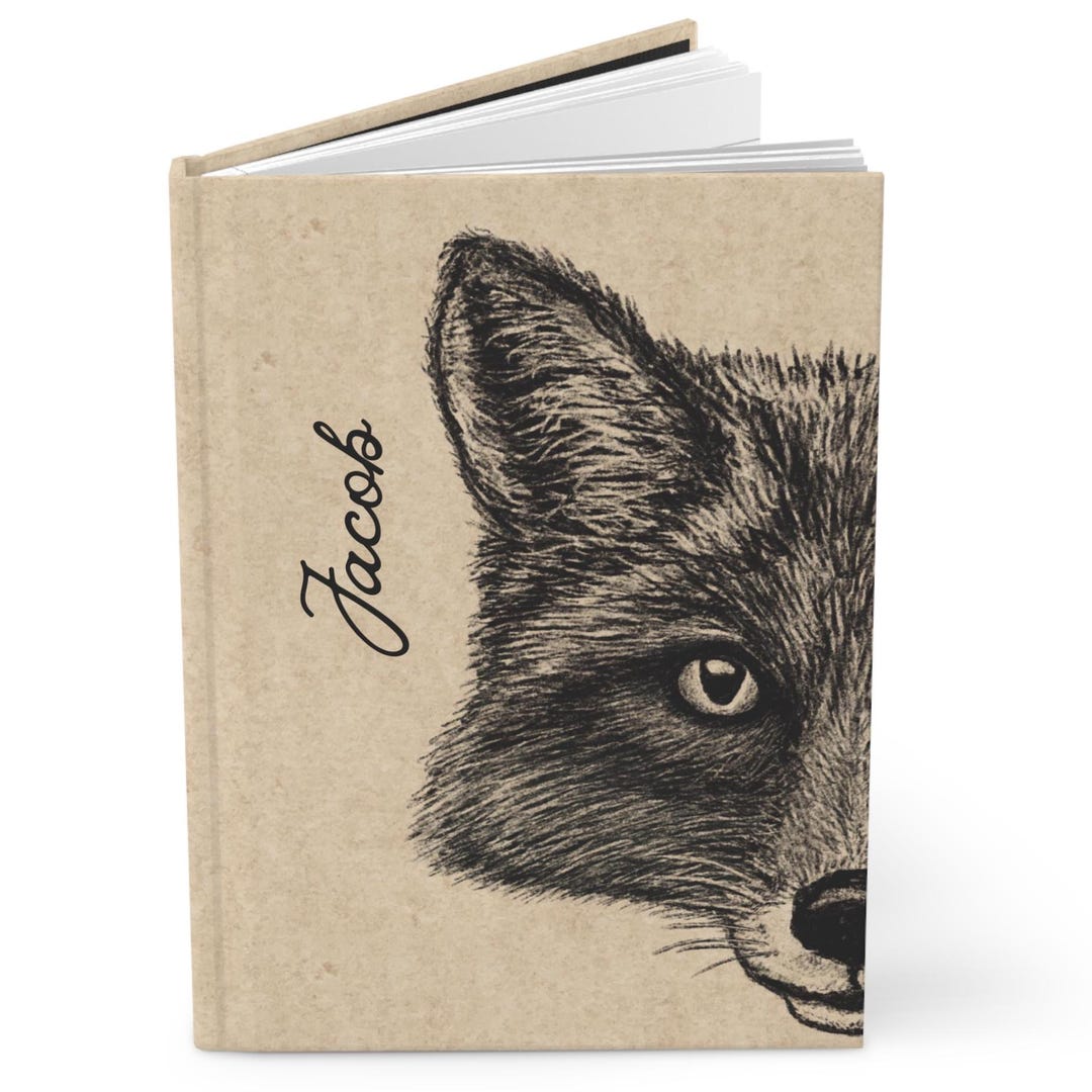 Fox Sketch Hardcover Journal, Custom Personalized Notebook Gift for ...