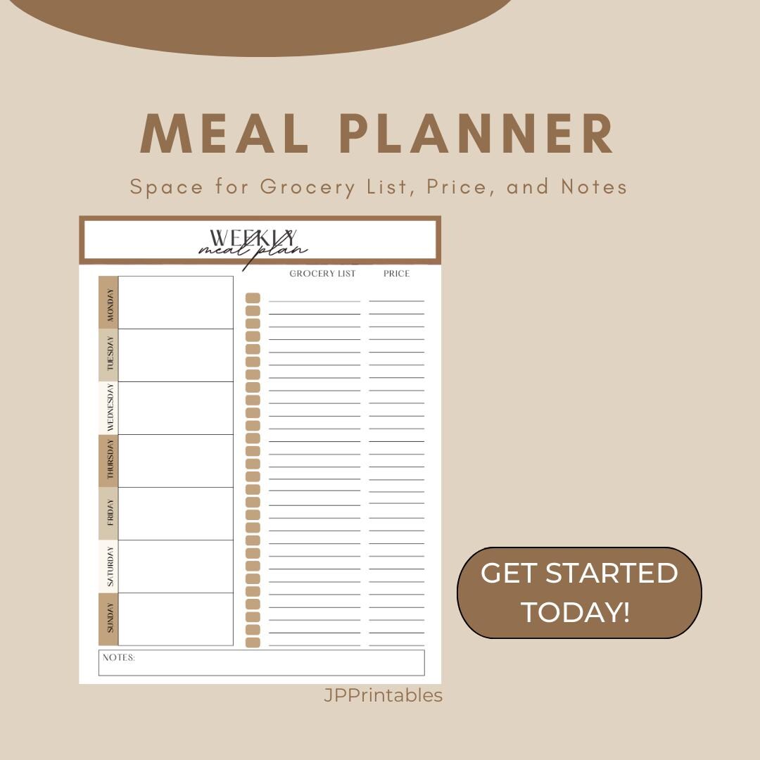 Printable Weekly Meal Planner With Grocery List, Price List, and Notes ...