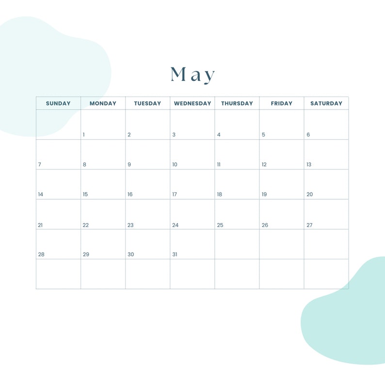 2023 Calendar Printable 2023 Printable Teal 8.5 X - Etsy Israel