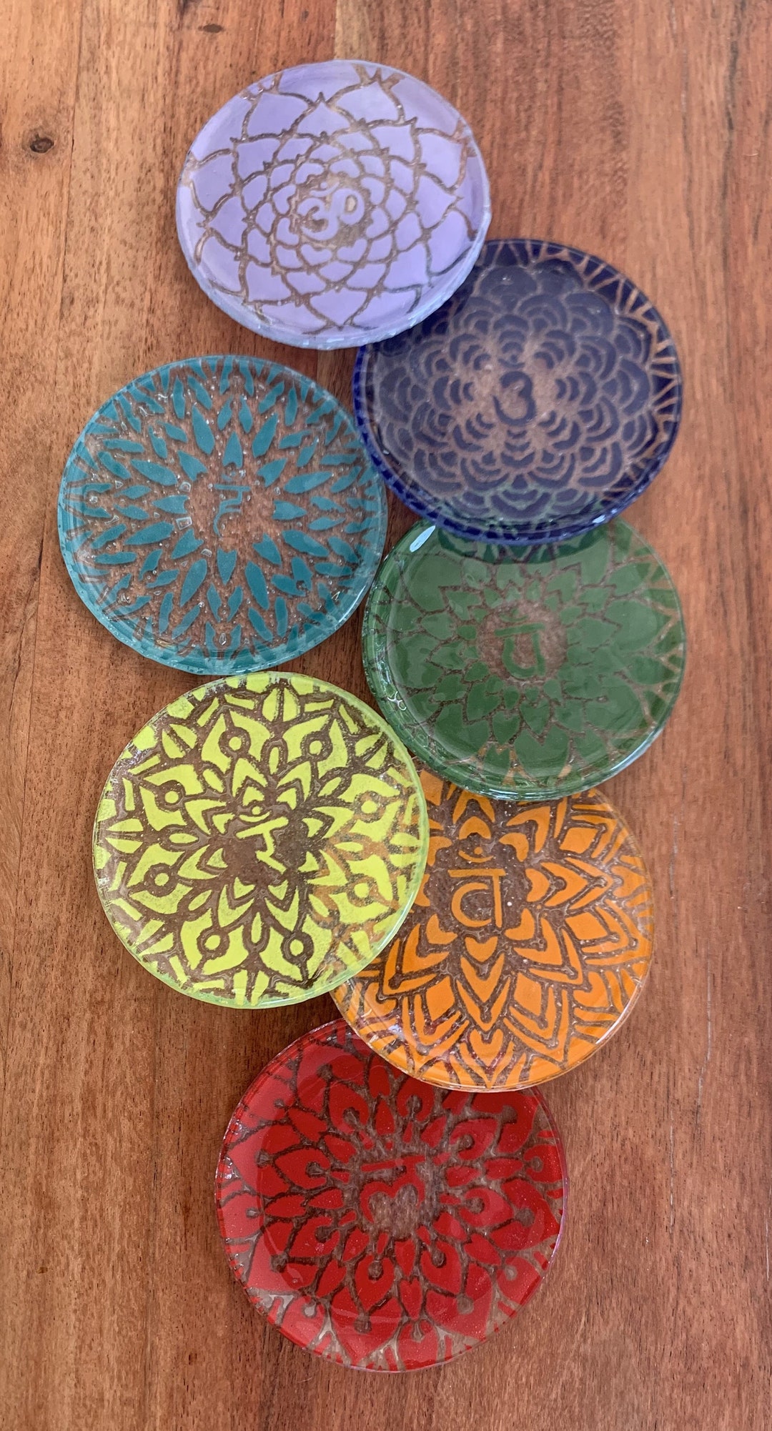 Chakra Collection Set of Seven Coasters, Chakra Coasters, Fused Glass ...