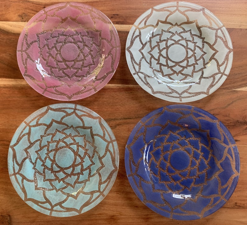 Lotus Collection Set of Four Dinner Plates Fused Glass Dinner - Etsy