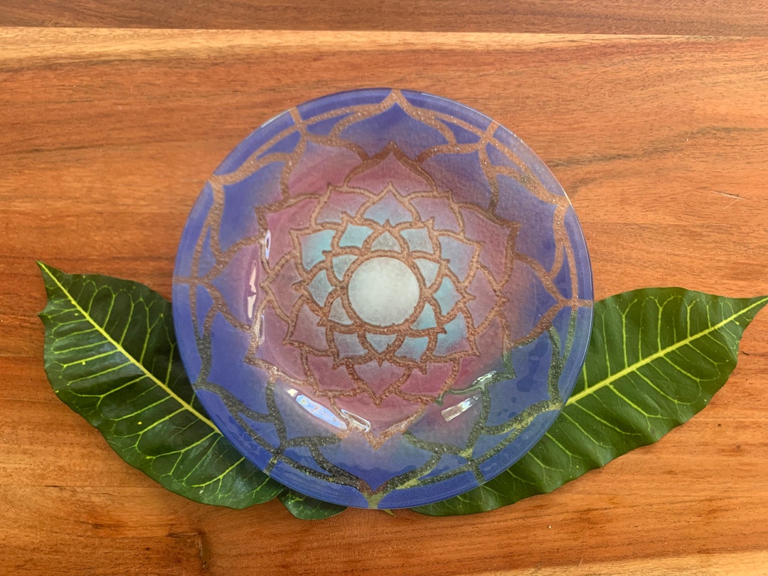 Lotus Collection Set of Four Dinner Plates, Fused Glass Dinner Plates ...