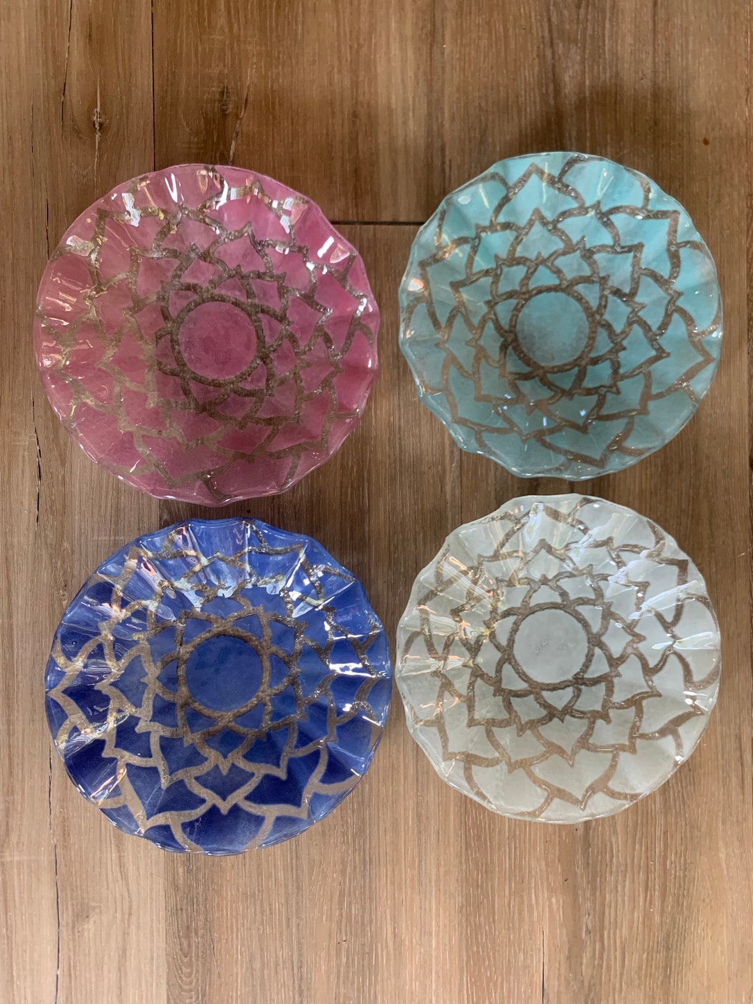 Lotus Collection Set of Four Snack Plates, Fused Glass Snack Plates, 6 ...