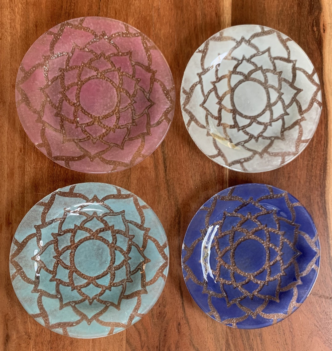 Lotus Collection Set of Four Dessert/salad Plates Fused Glass - Etsy