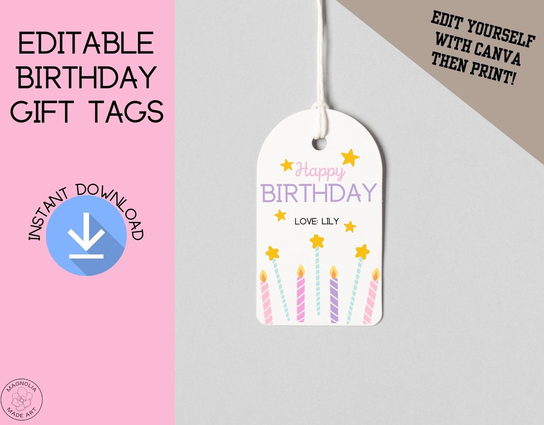 Editable Happy Birthday Gift Tags, Birthday Gift Tags, Happy Birthday ...