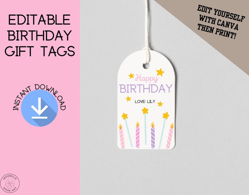 Editable Happy Birthday Gift Tags, Birthday Gift Tags, Happy Birthday ...