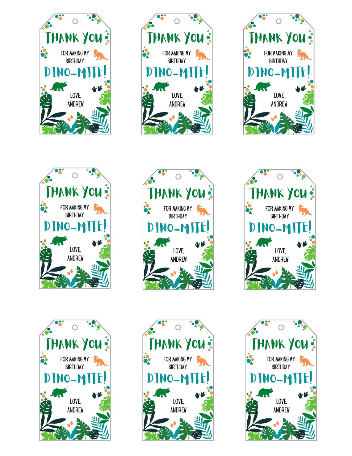 Editable Dinosaur Favor Tag, Dinosaur Birthday Gift Tag, Editable Favor ...