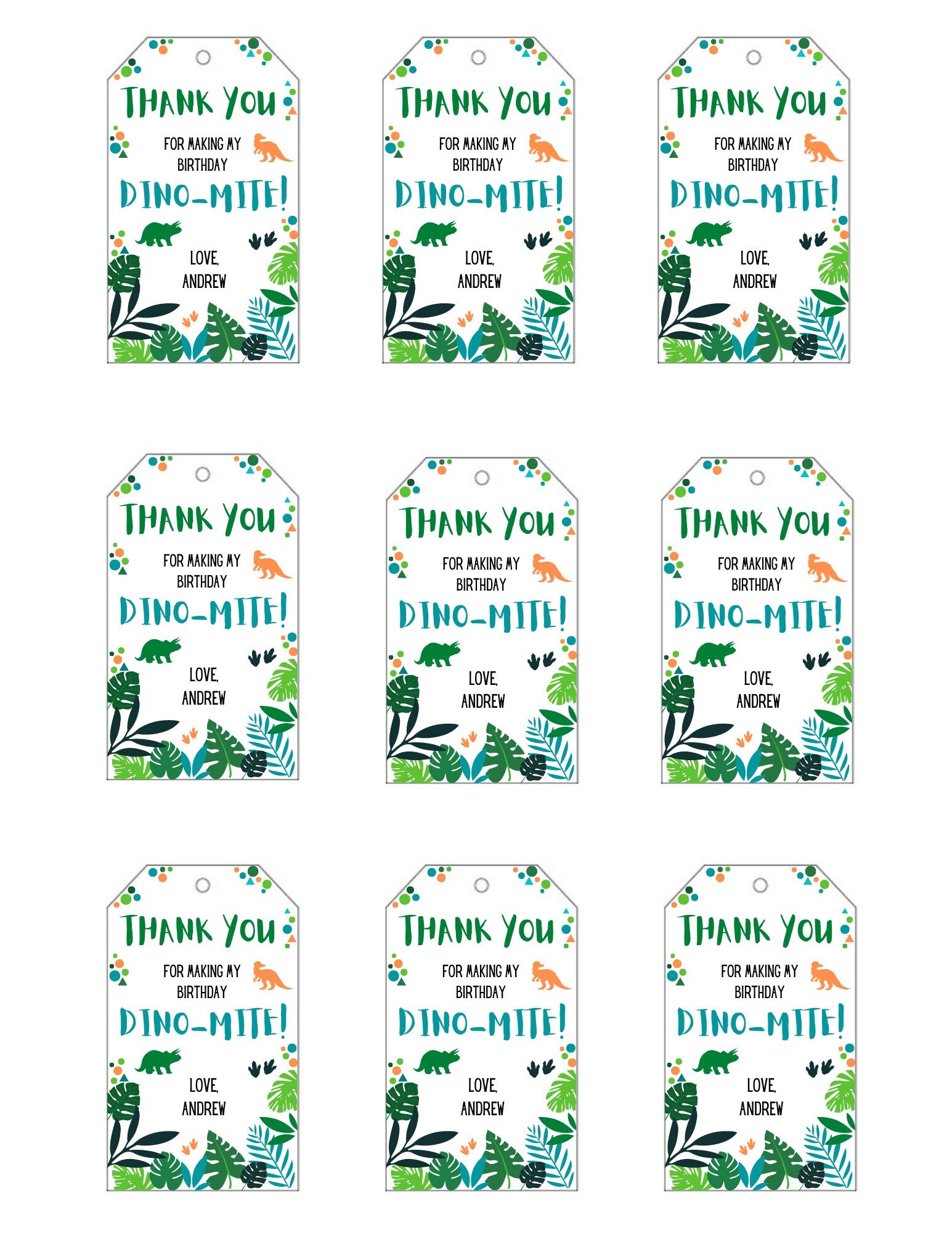 Editable Dinosaur Favor Tag, Dinosaur Birthday Gift Tag, Editable Favor ...