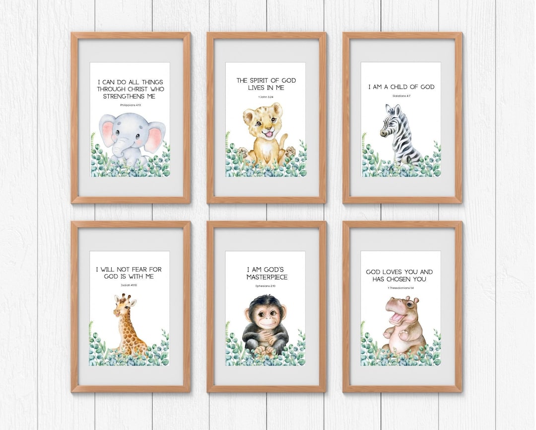 Christian Nursery Decor, Kids Bible Verse Wall Decor, Set of 6 Bible ...