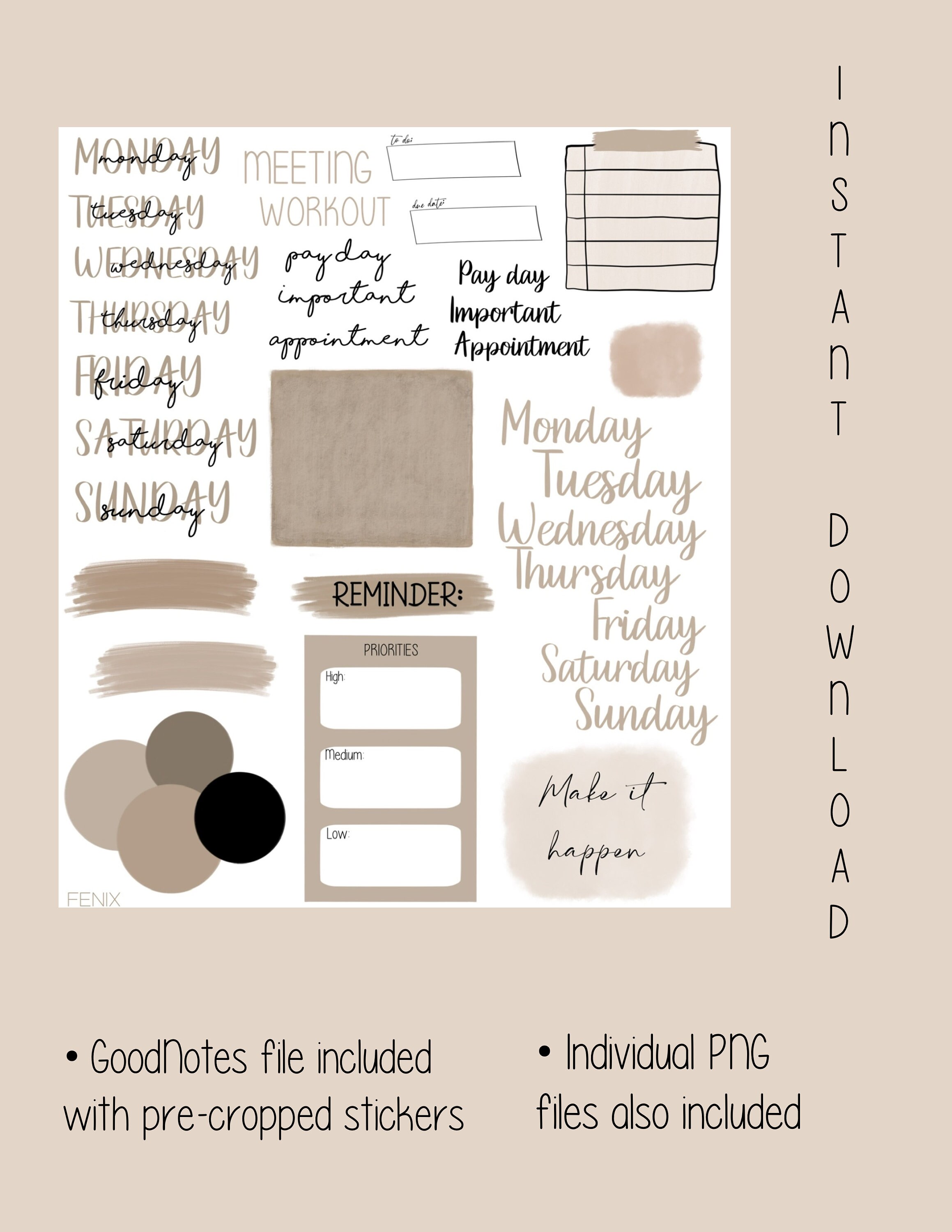Handmade Pre-cropped Digital Stickers Bundle for Goodnotes | PNG ...