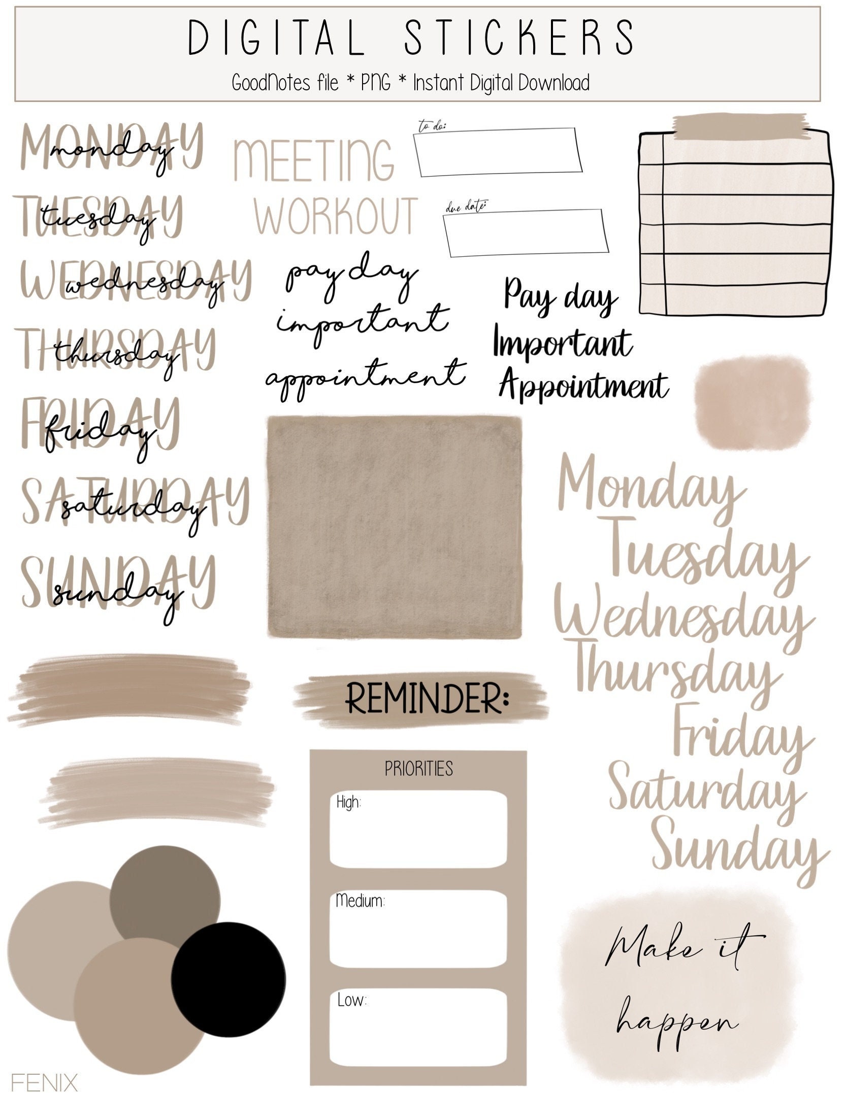 Handmade Pre-cropped Digital Stickers Bundle for Goodnotes | PNG ...