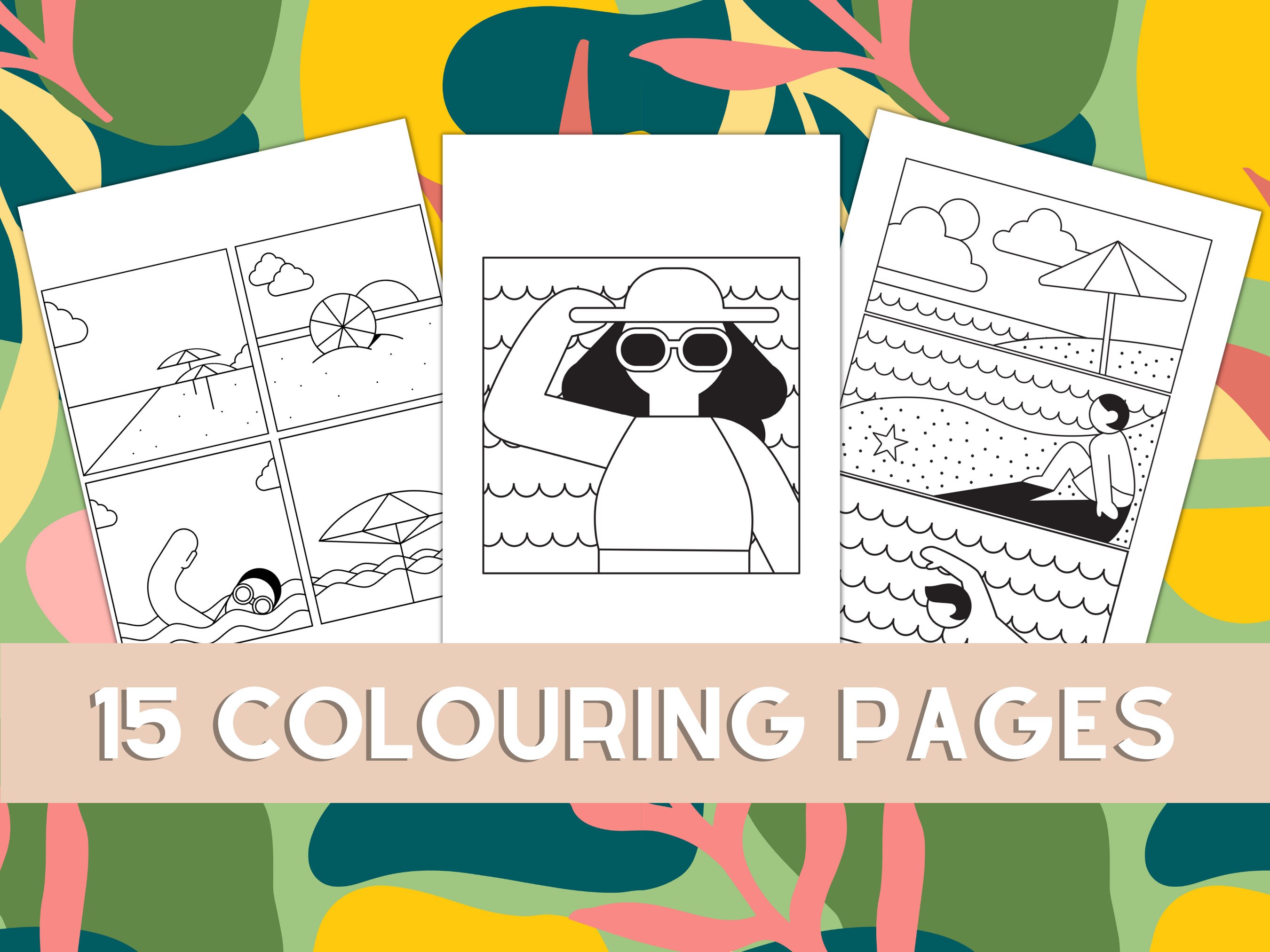 Mod Summer Coloring Pages Beach Coloring Sheets for Kids - Etsy