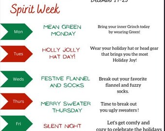 Spirit Week Template Spirit Week Schedule School Spirit - Etsy