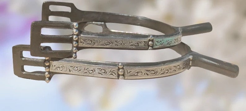 Ladies 1 Black With Silver Engraving English Spurs - Etsy