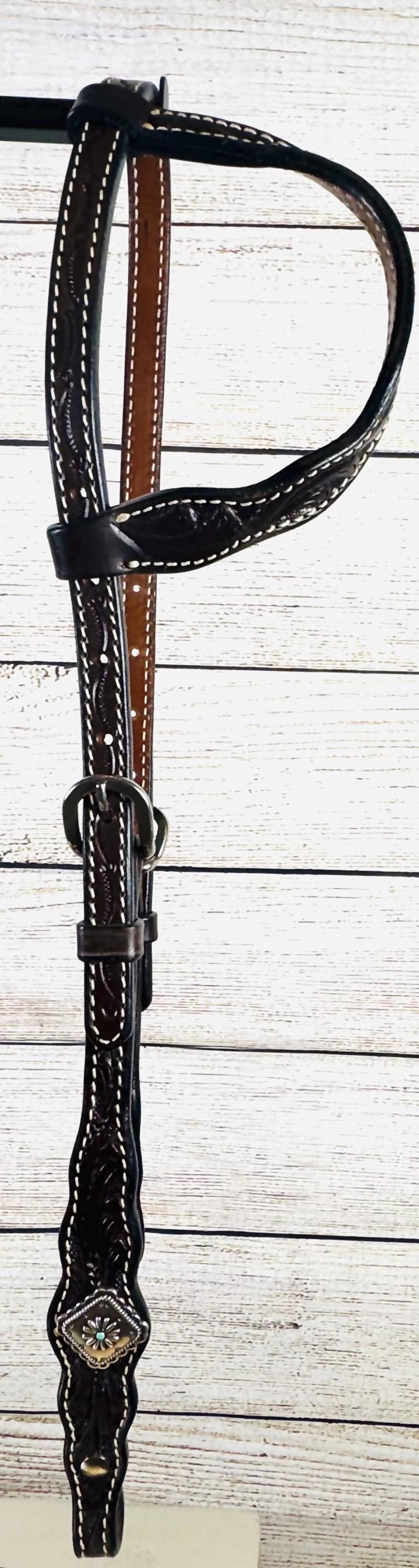 Chocolate Tooled Headstall With Silver and Turquoise Conchos - Etsy