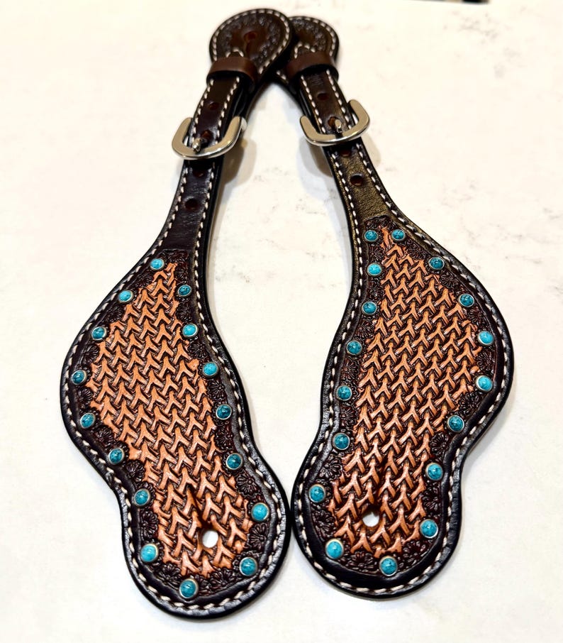 Ladies Tooled Leather Spur Straps - Etsy