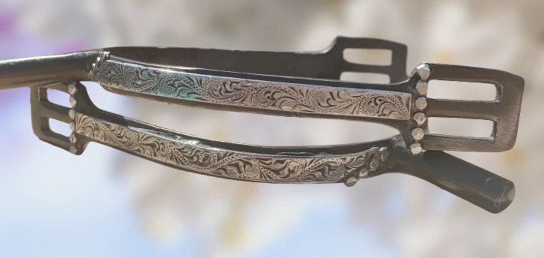 Ladies 1" Black With Silver Engraving English Spurs - Etsy