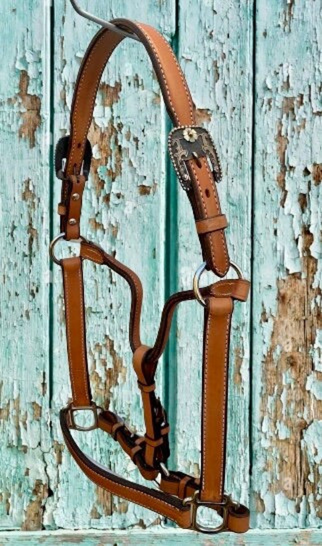 Tan Leather Halter With Custom Ranch Buckles and Matching Lead - Etsy