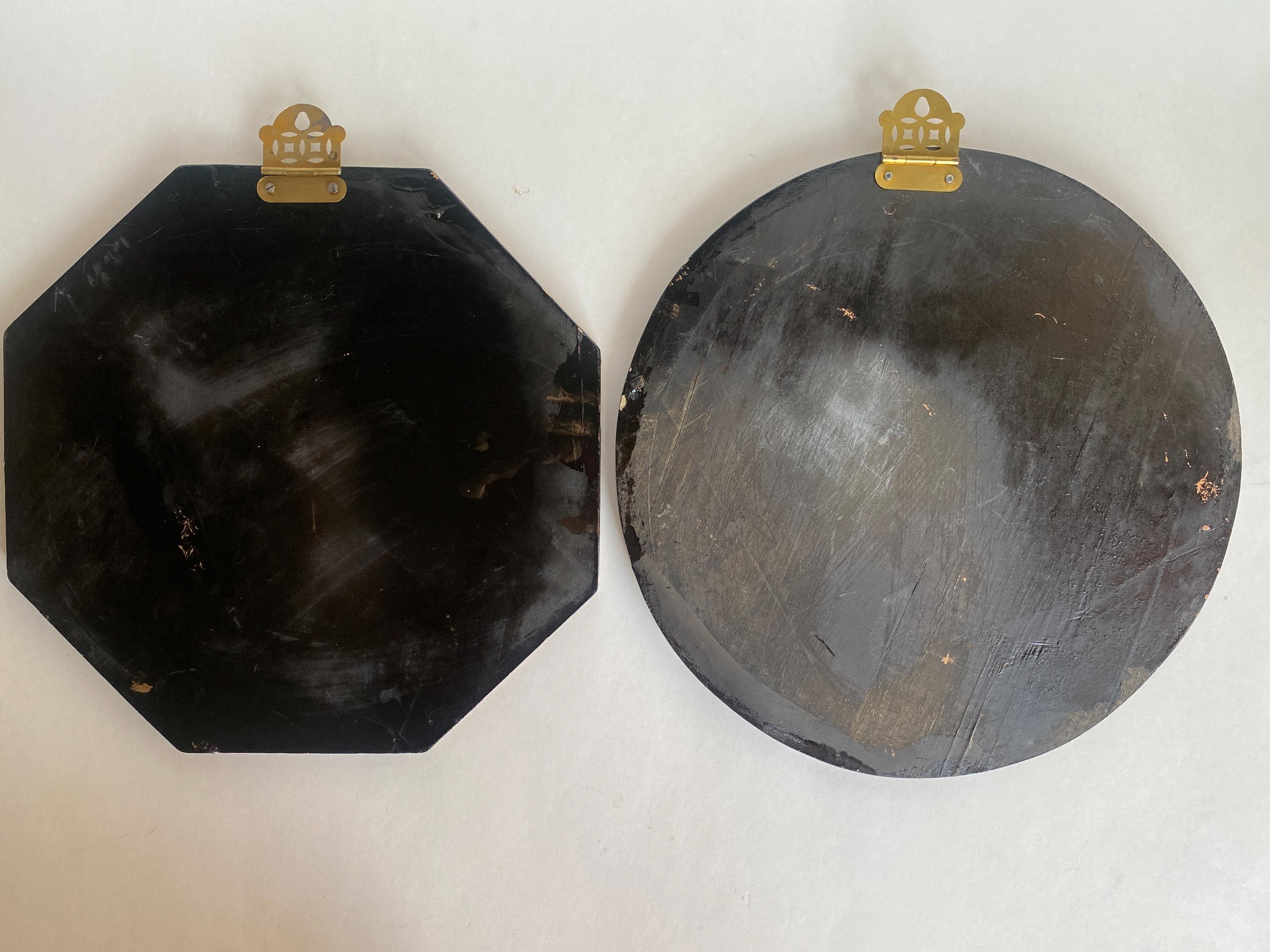 Vintage Set Black Lacquer Gold Accent Mother of Pearl Hanging Plaques ...