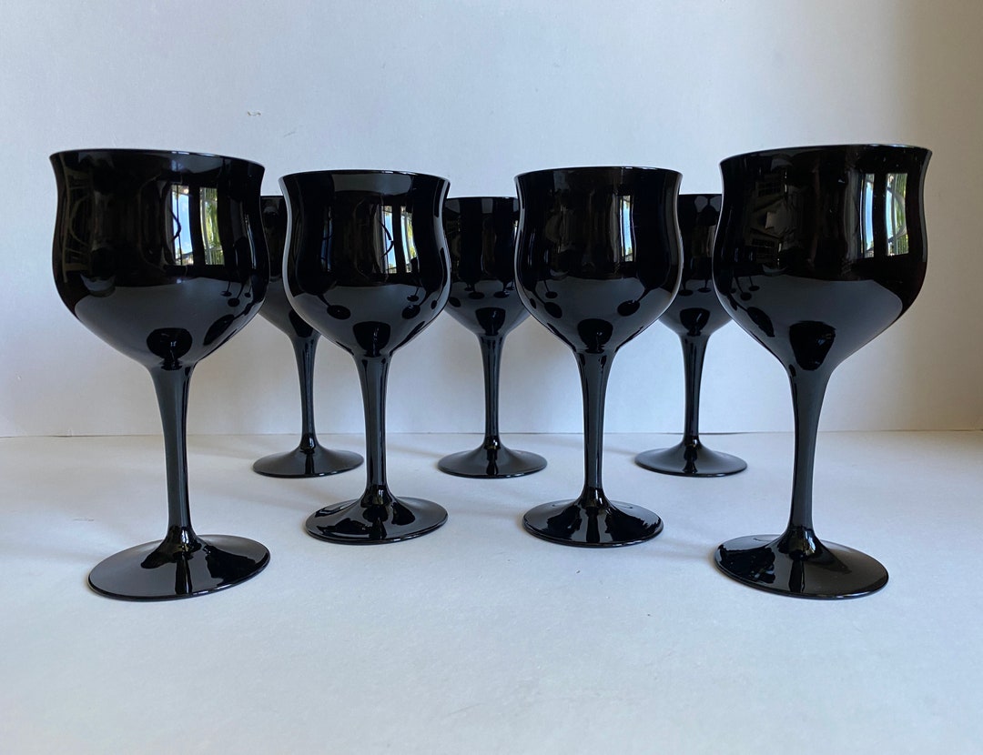 Vintage Black Amethyst Stemmed Goblets Set of Seven - Etsy