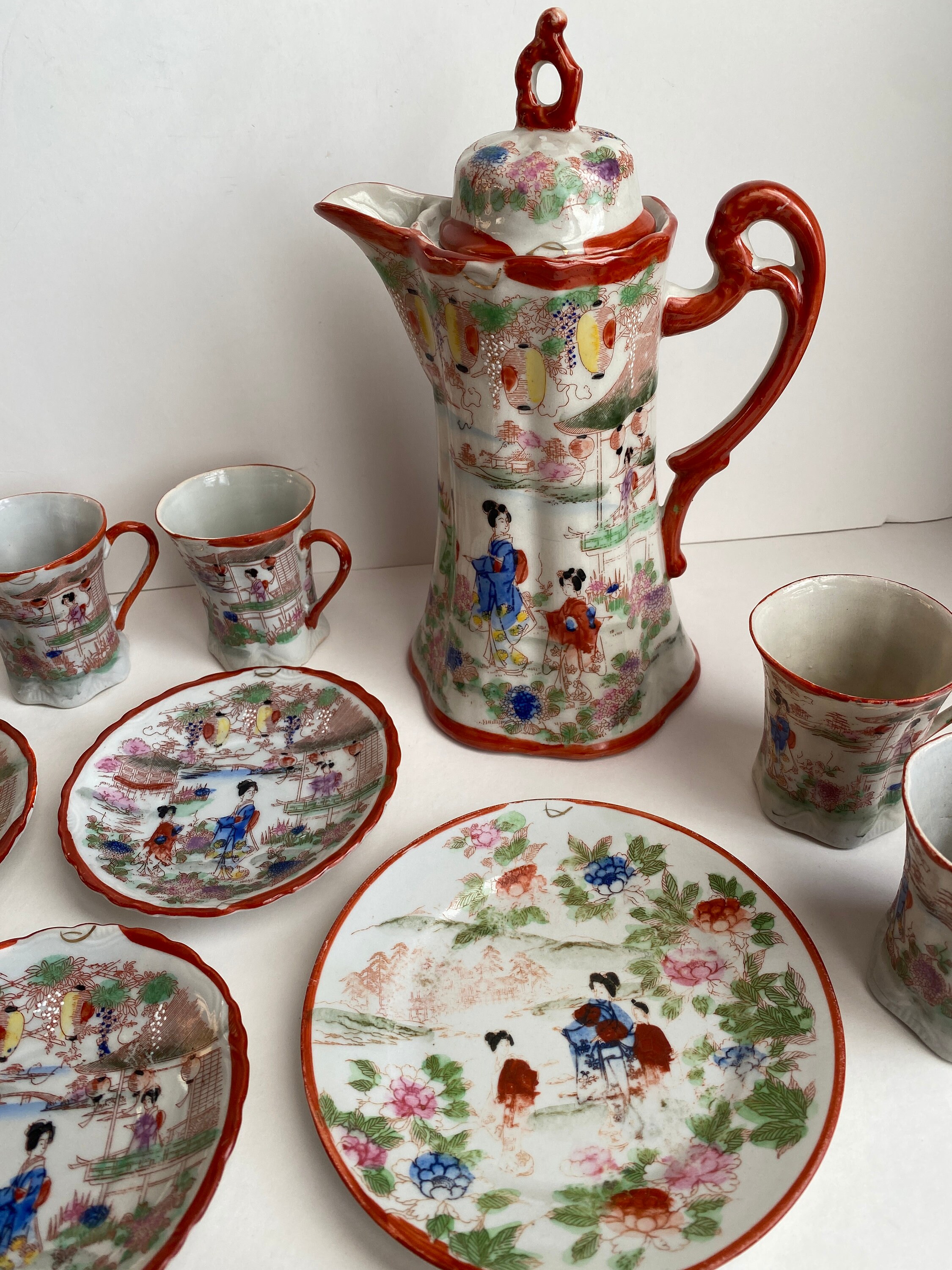 Vintage Japanese Eggshell Porcelain Kutani Geisha Girls Tea Thirteen Piece Set - Etsy