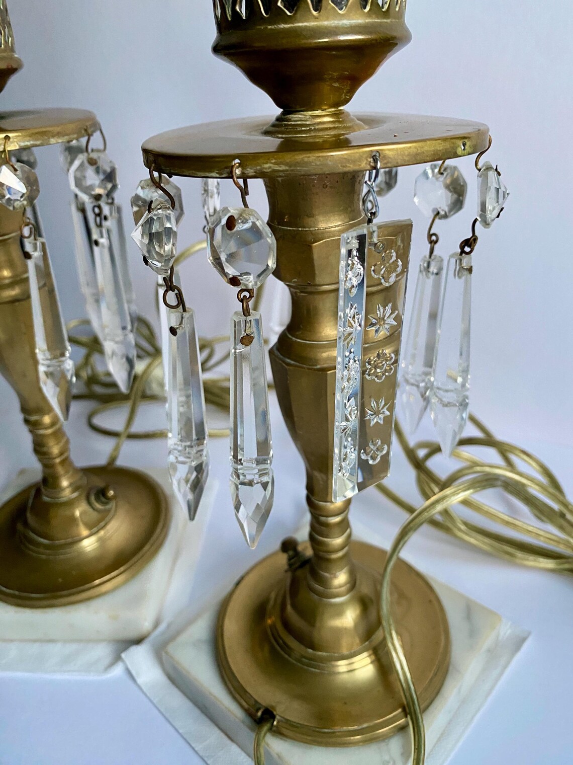 Vintage Brass Glass & Crystal Table Lamps - Etsy