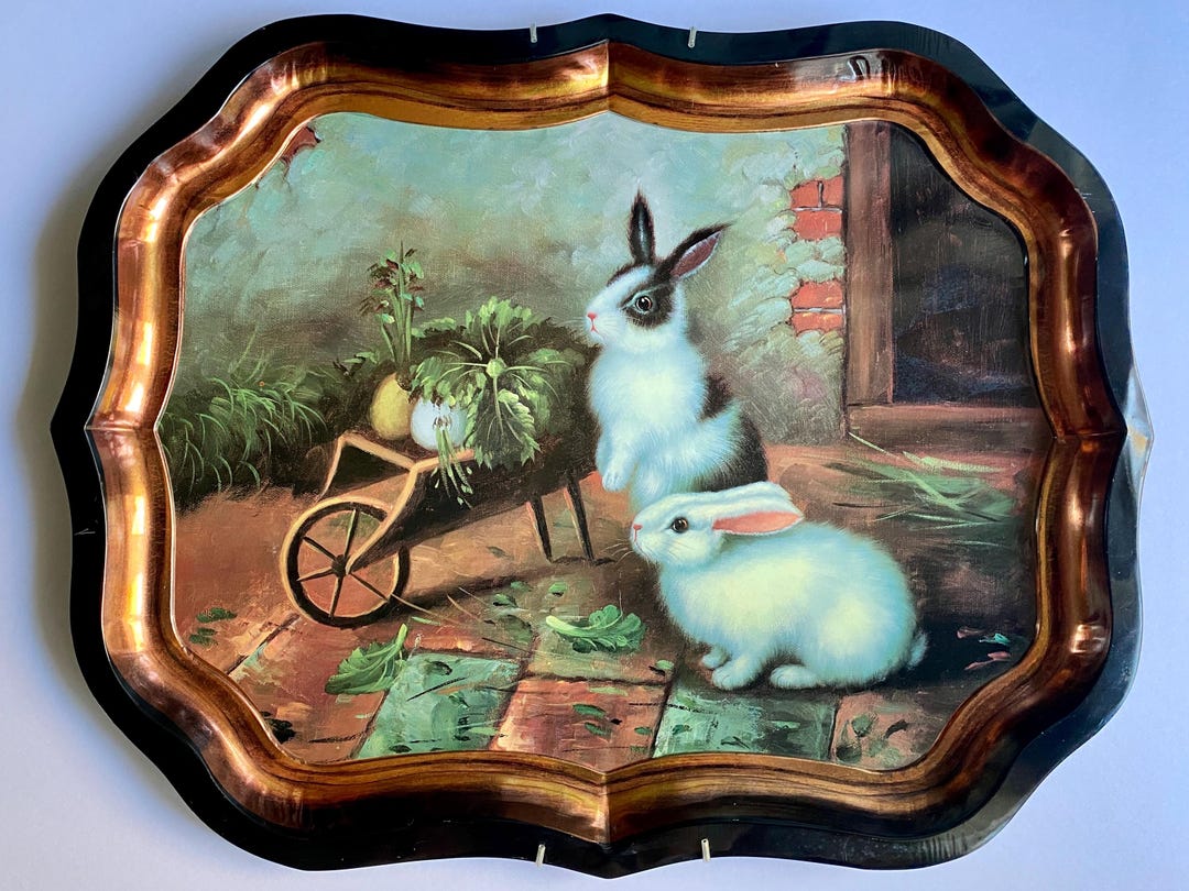 Vintage Tole Rabbits Large Tin Tray With Hanger - Etsy