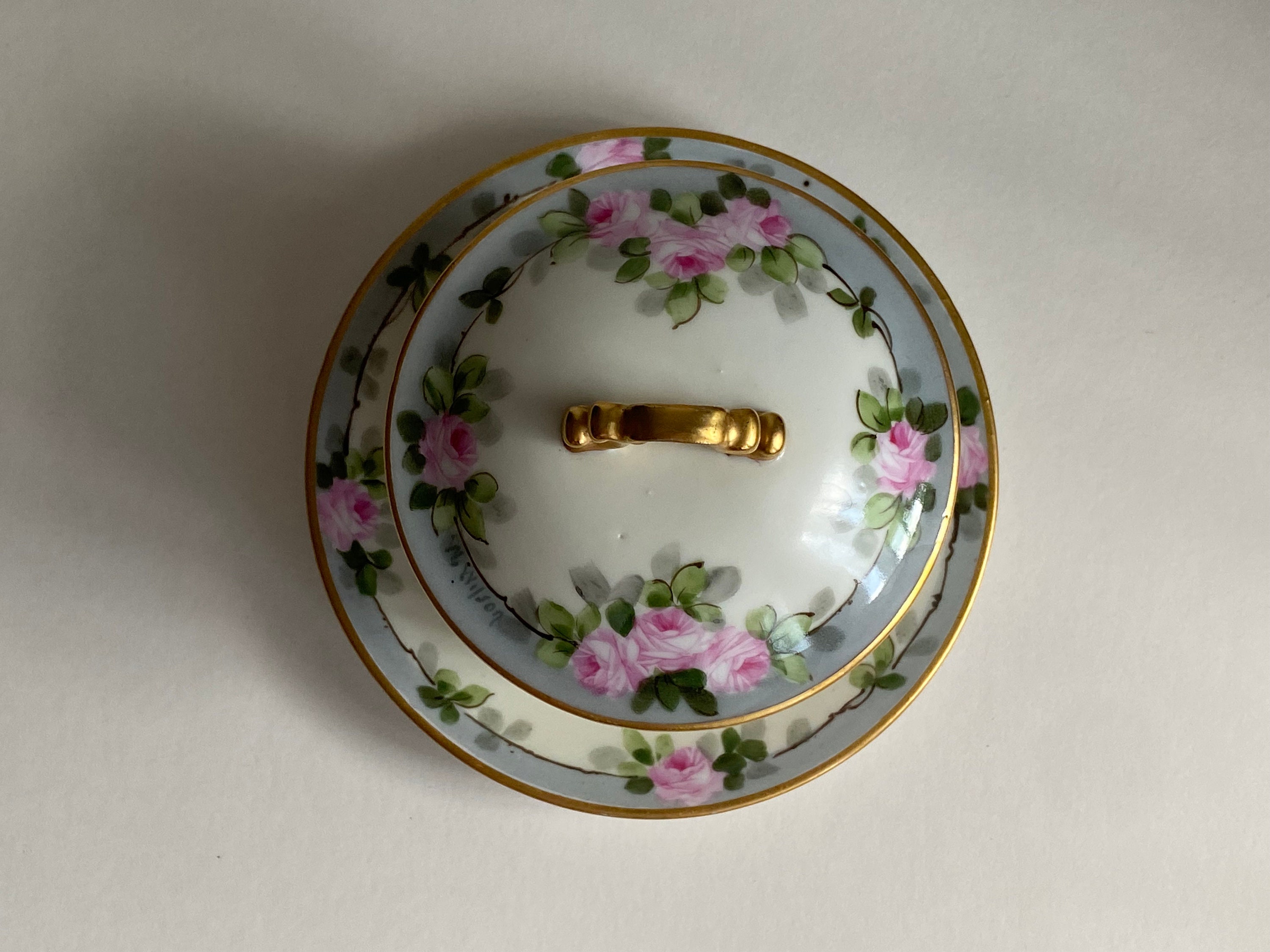Walter Wilson Hand Painted Signed Rose Sugar Cup With Attached Saucer ...