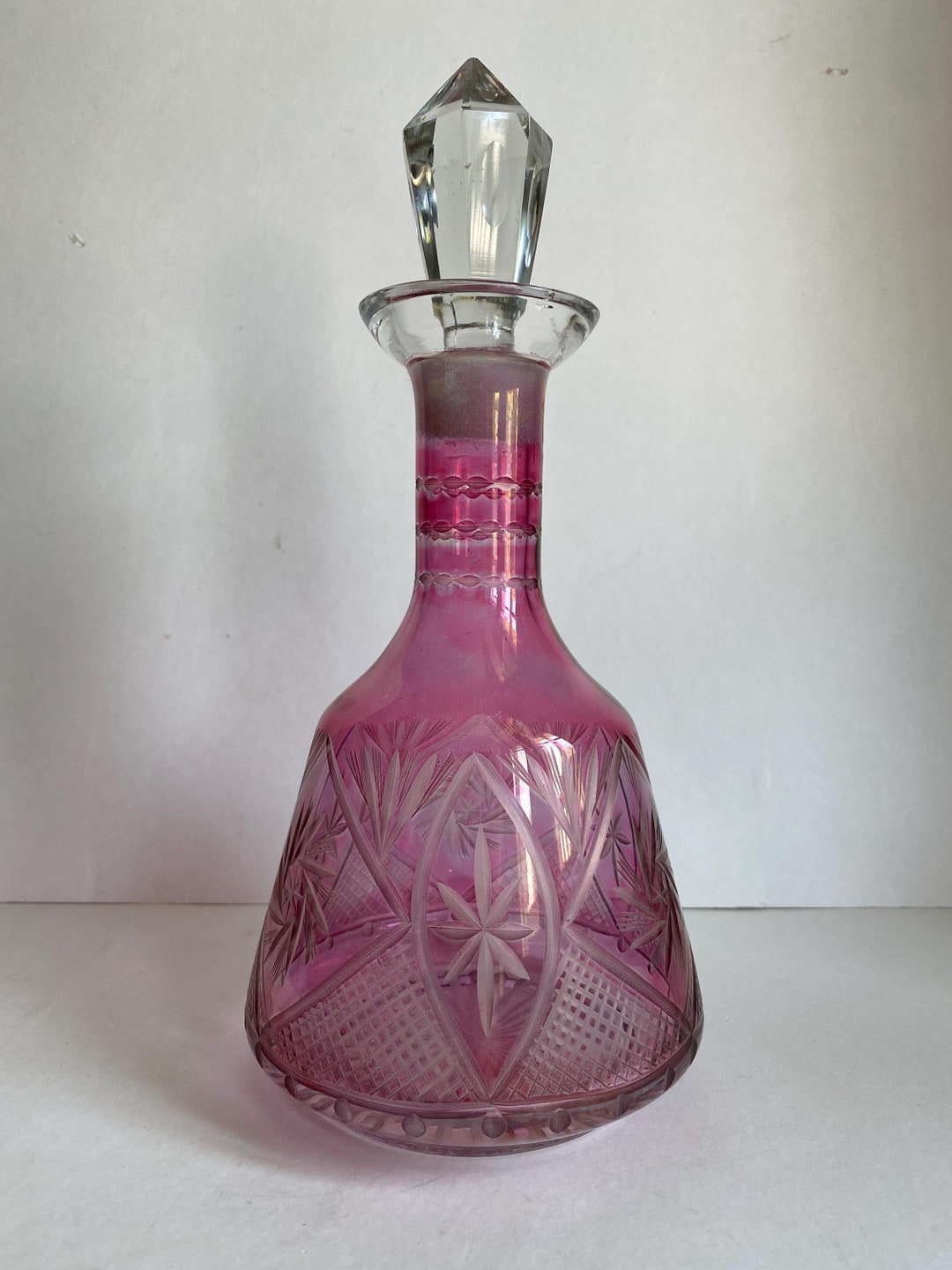 Vintage Ruby Red Flash Cut Glass Decanter - Etsy