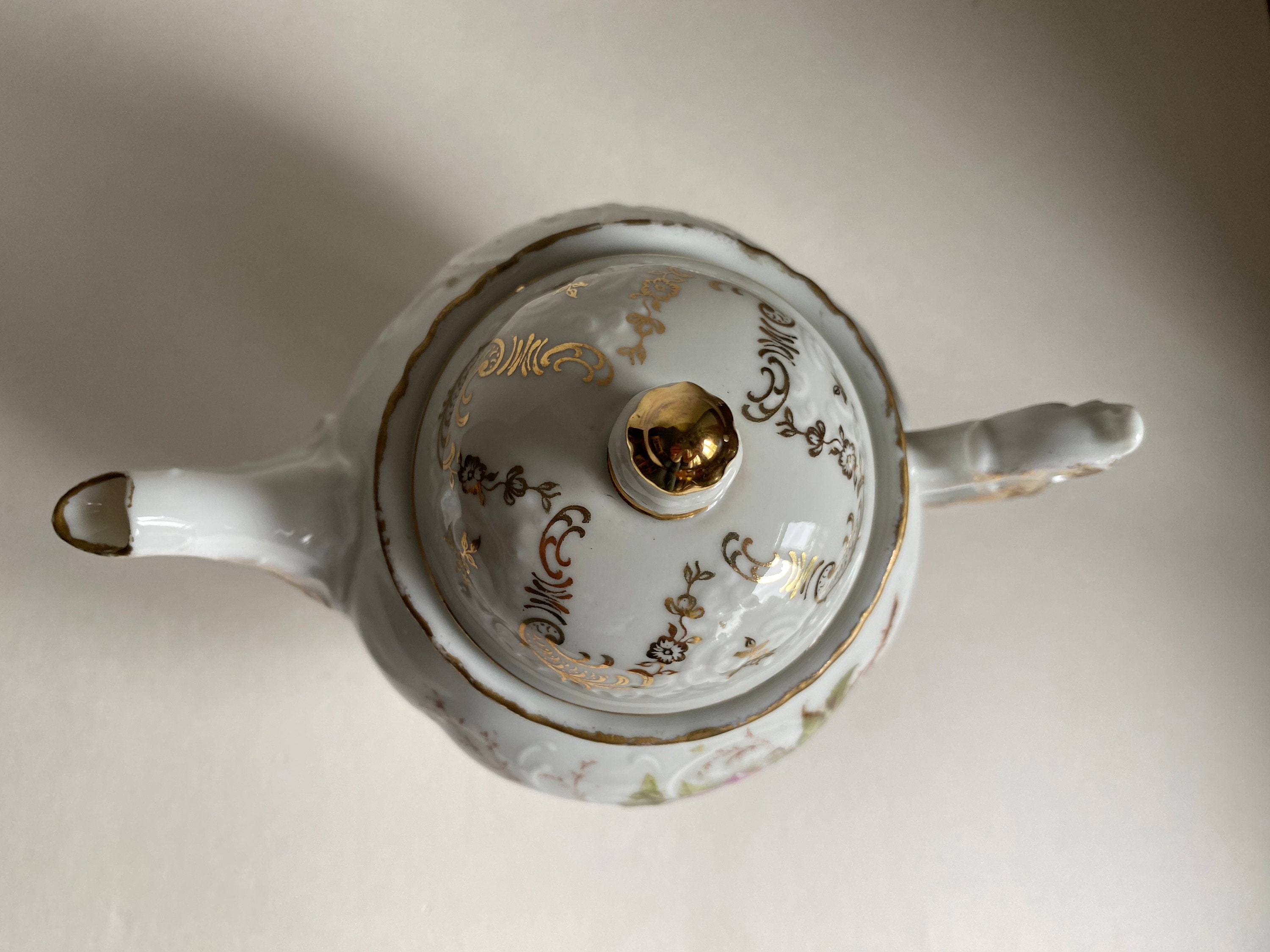 Vintage Porcelain Teapot Hand Painted Roses Gold Accents - Etsy