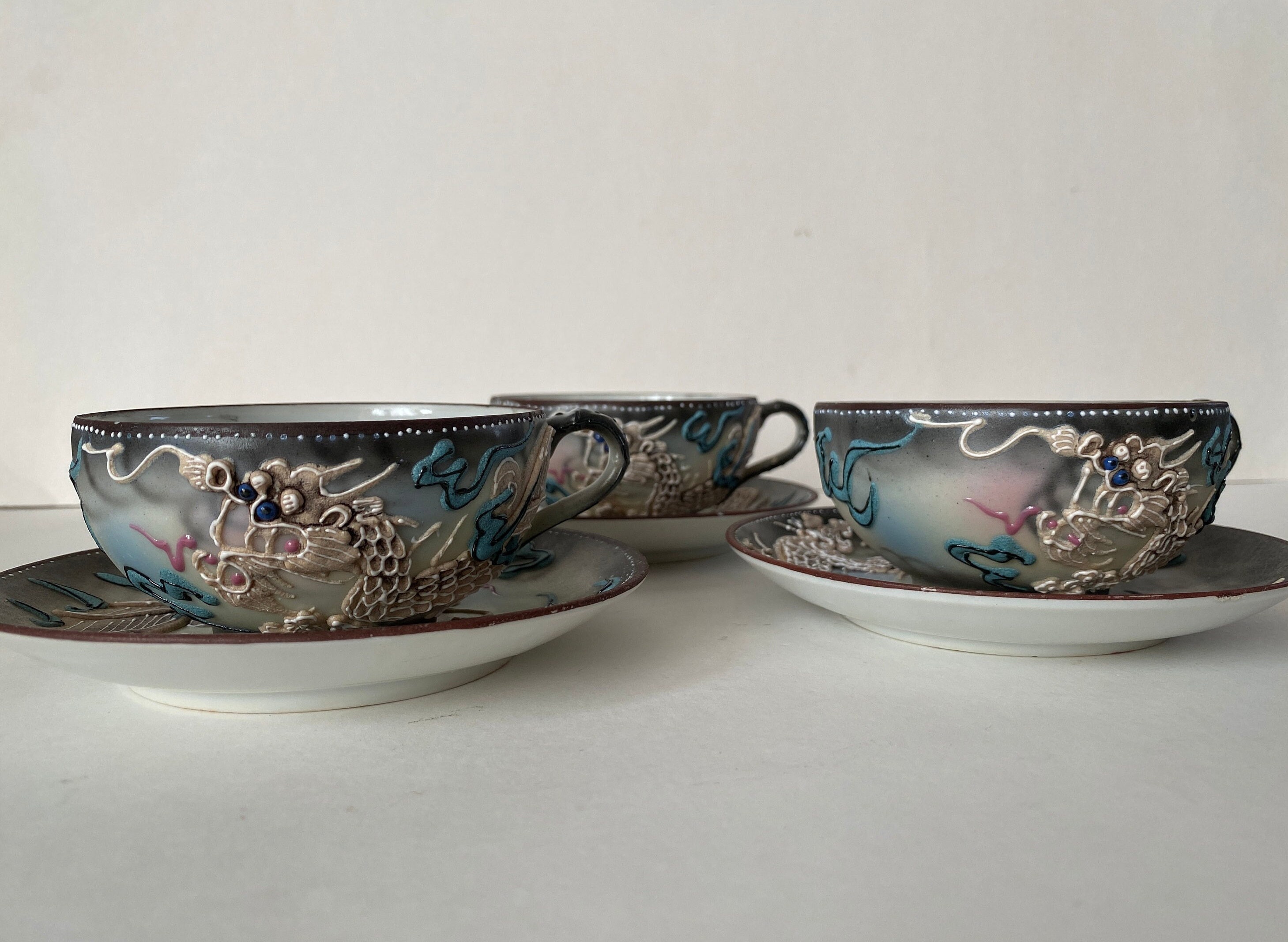 Vintage Japanese Lithophane Dragonware Tea Cup & Saucer Set of Three - Etsy