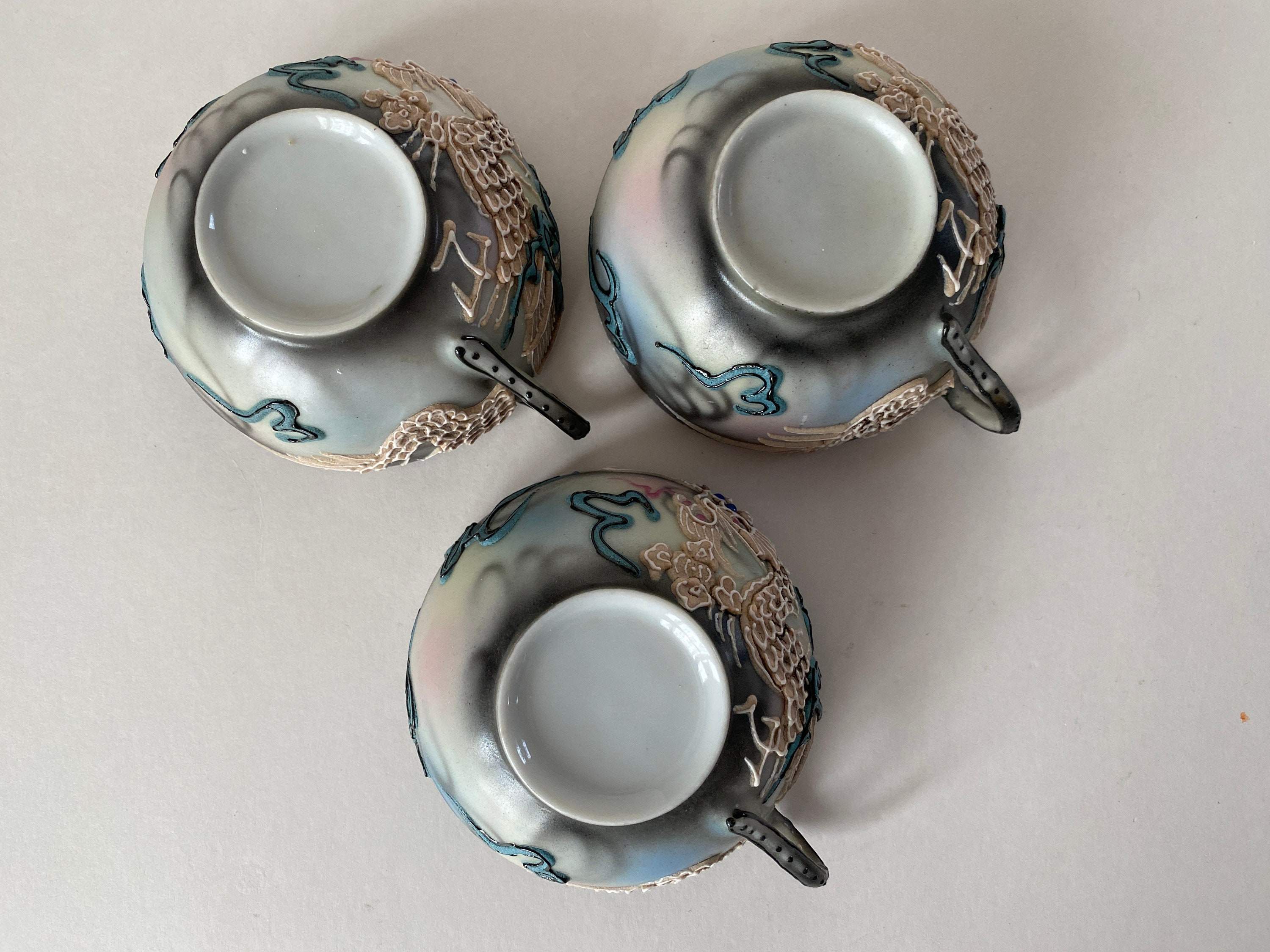 Vintage Japanese Lithophane Dragonware Tea Cup & Saucer Set of Three - Etsy