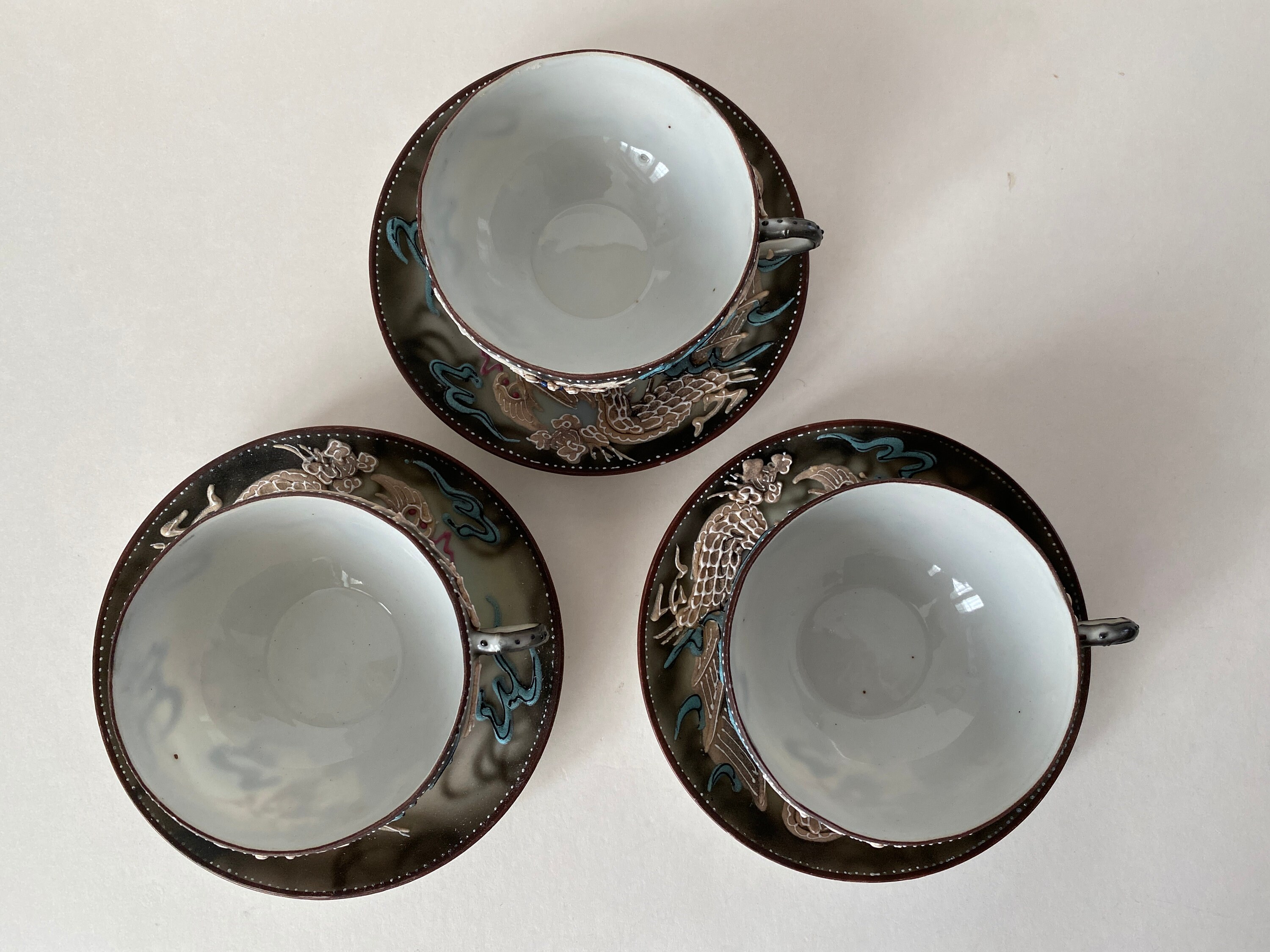 Vintage Japanese Lithophane Dragonware Tea Cup & Saucer Set of Three - Etsy