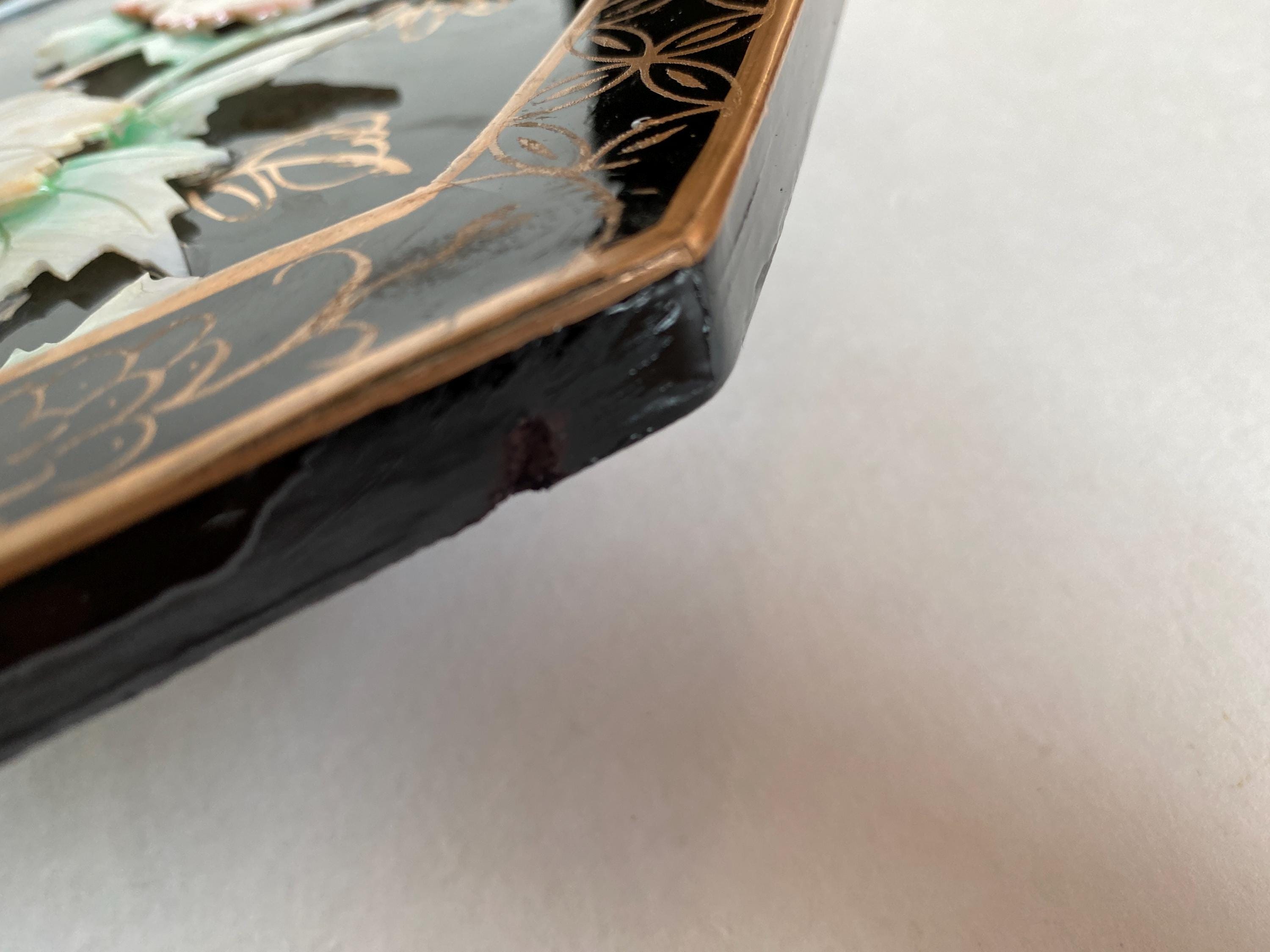 Vintage Set Black Lacquer Gold Accent Mother of Pearl Hanging Plaques ...